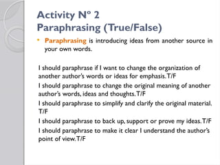 PARAPHRASING and PLAGIARISM module 3.pptx