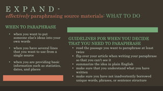 Paraphrasing and Quoting | PPTX