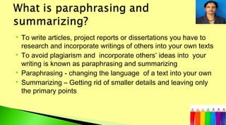 Paraphrasing and summarizing | PPT