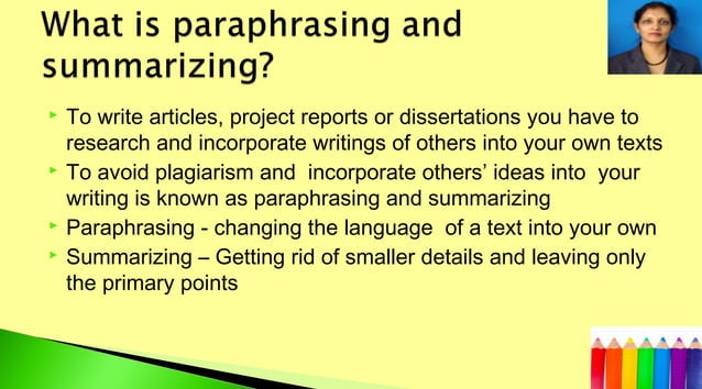Paraphrasing and summarizing | PPT