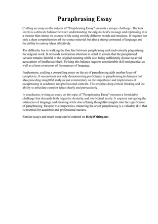 Paraphrasing Essay | PDF