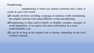 Paraphrasing nd summarising.pdf english academics | PDF