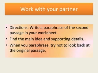 Paraphrasing skills | PPTX | Homework and Study | Education