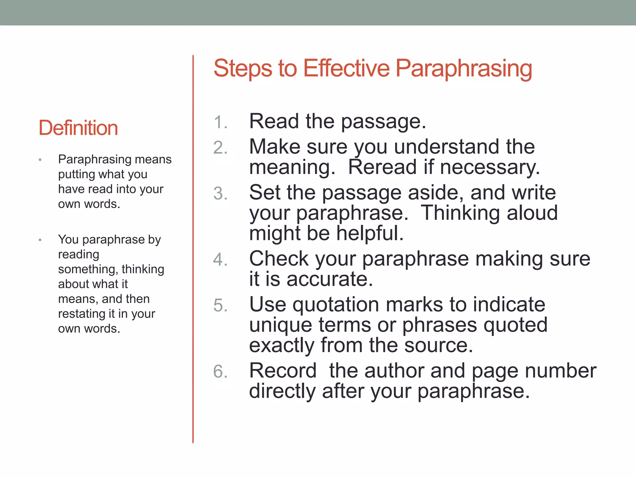 Paraphrasing Steps | PPTX