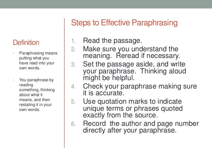 Paraphrasing Steps
