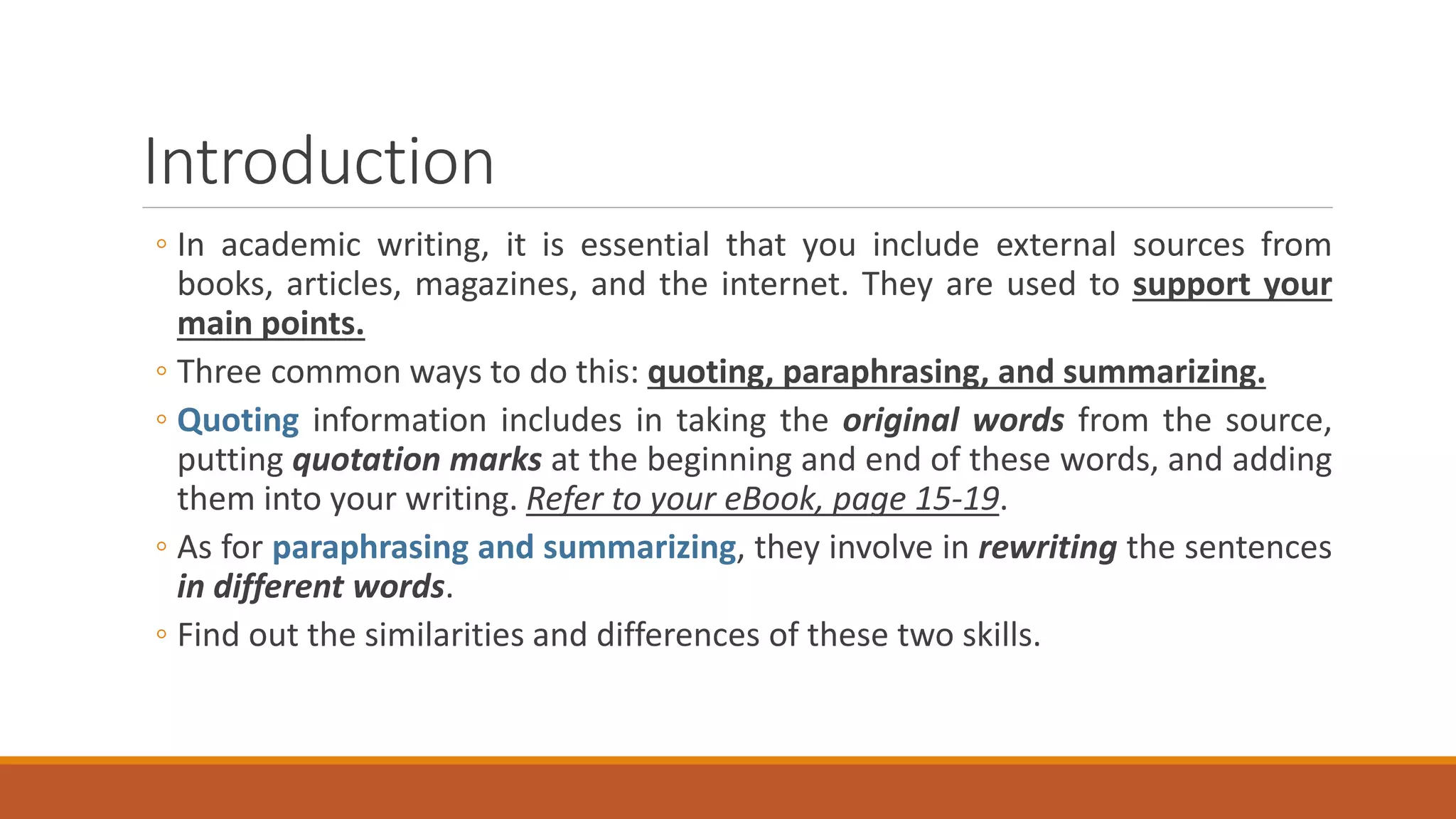 Paraphrasing & summarizing | PPTX