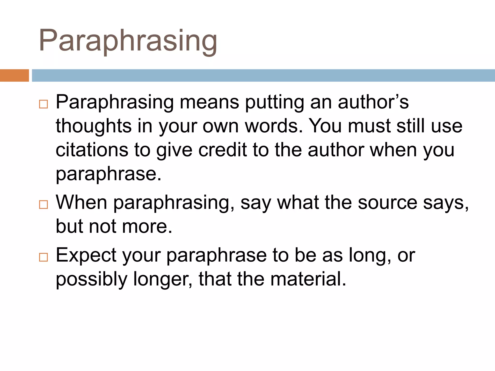 Paraphrasing, summarizing, and quoting | PPTX