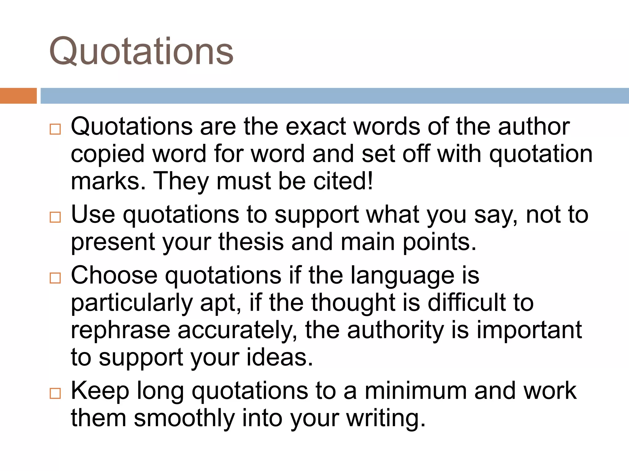 Paraphrasing, summarizing, and quoting | PPTX