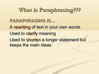 Paraphrasing techniques | PPT