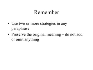 Paraphrasing techniques | PPT