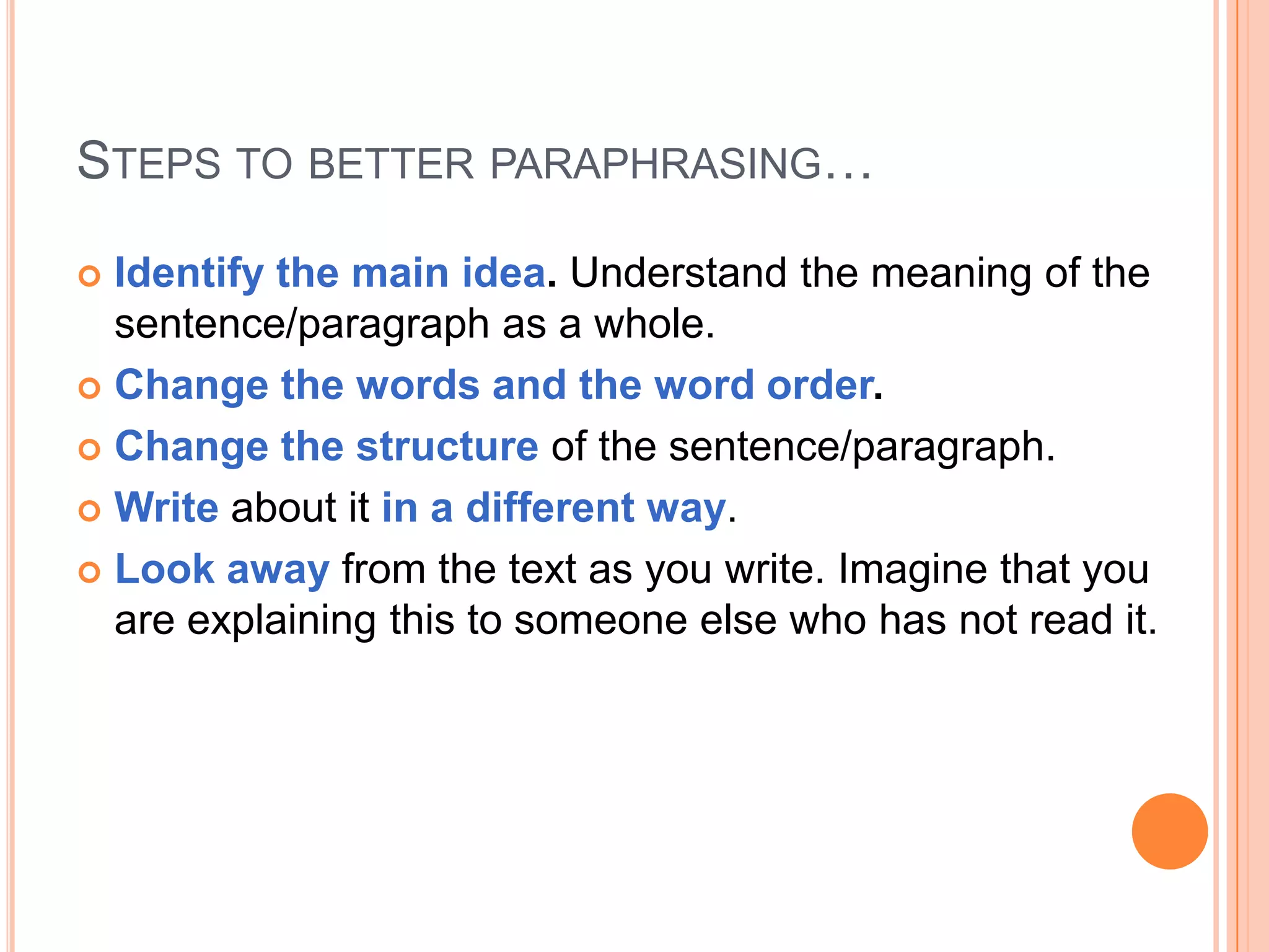 Paraphrasing Tips | PPT