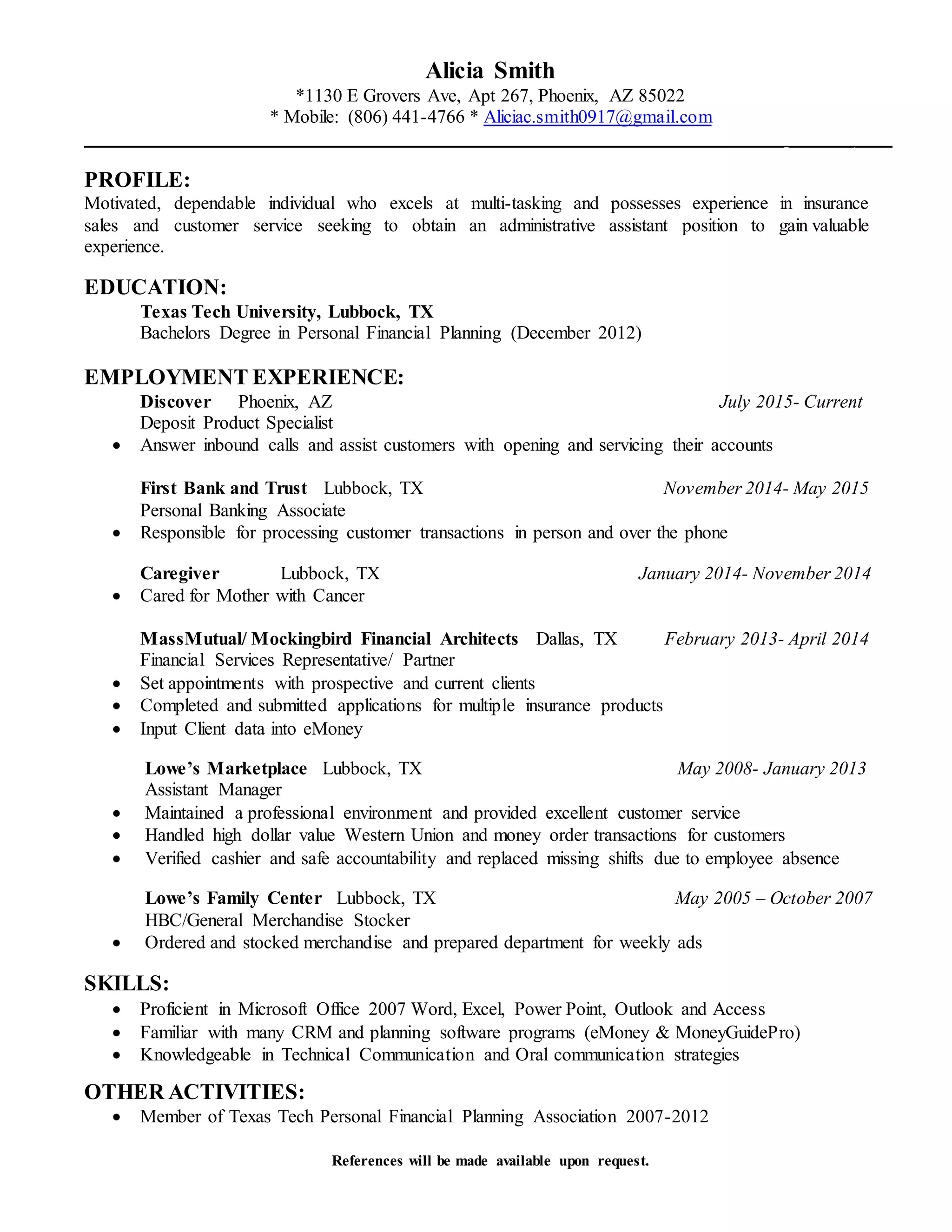 Paraplanner 2015 resume | DOCX