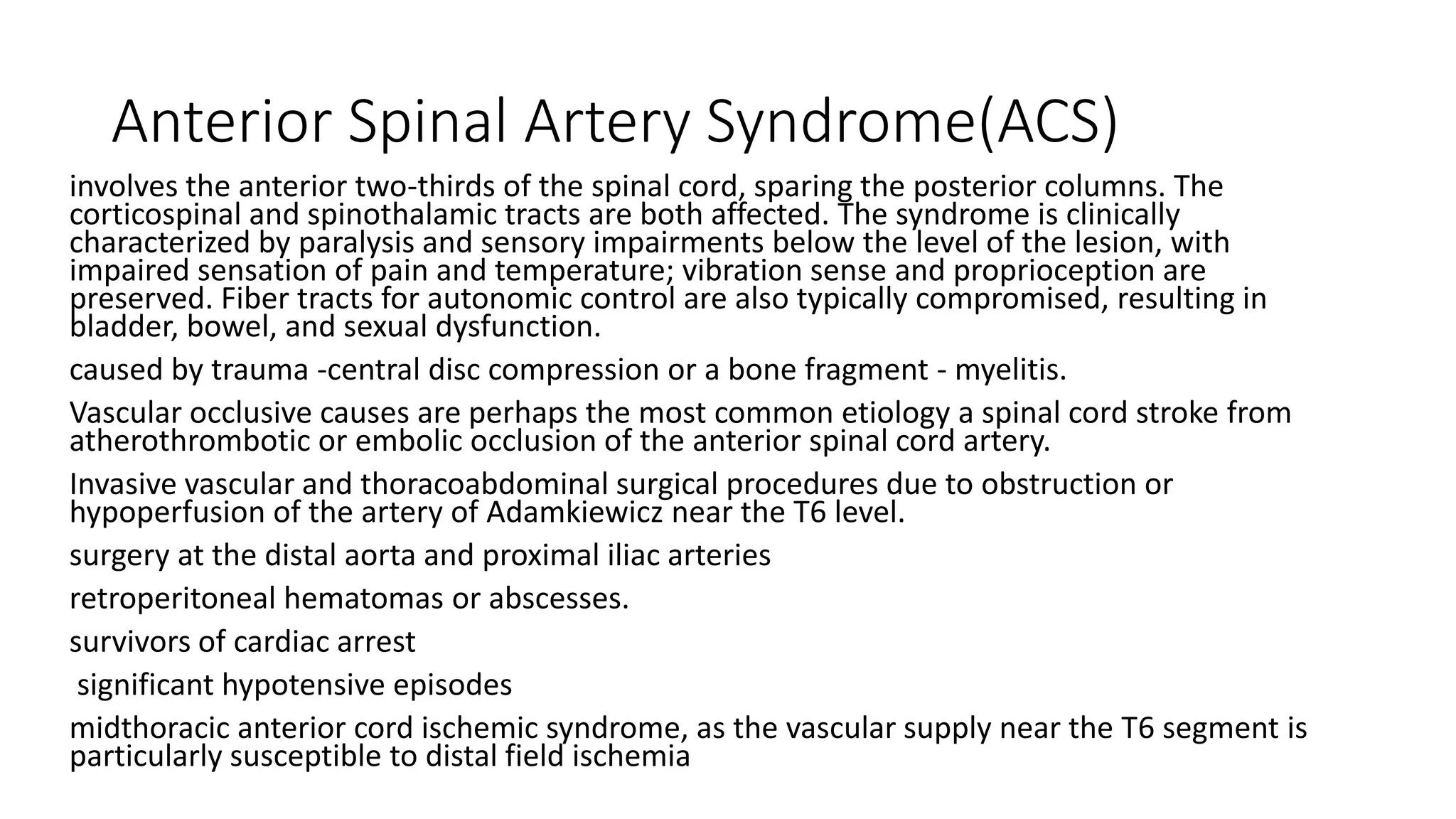 Paraplegia And Spinal Cord Syndromes Ppt
