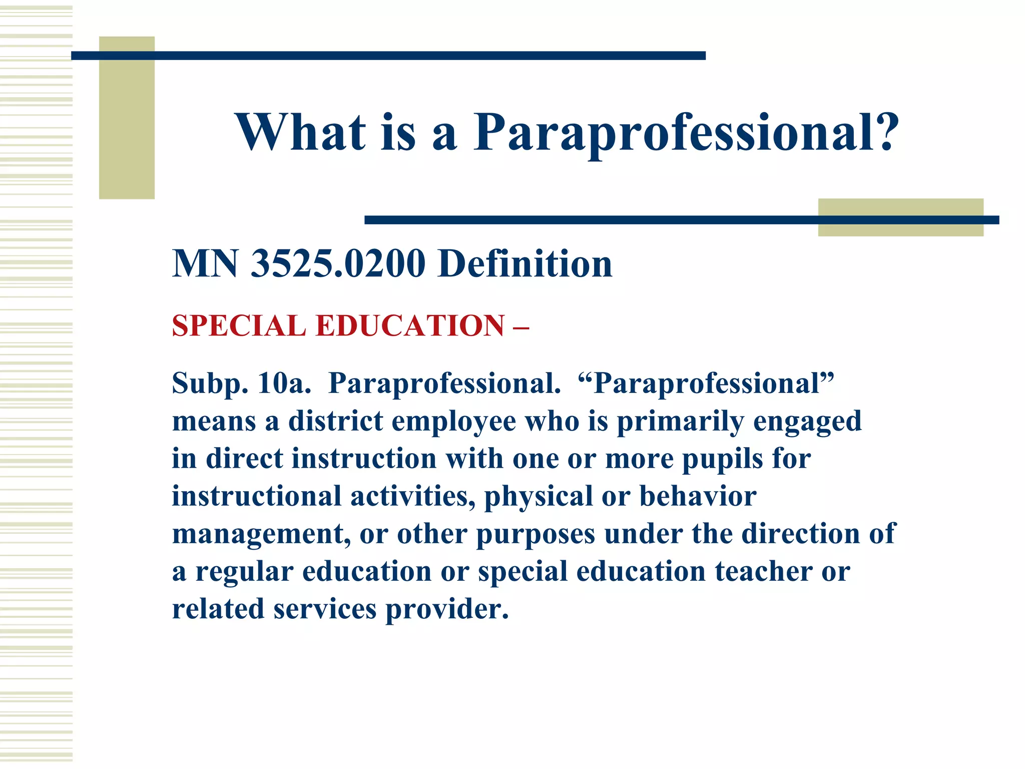 Paraprofessional Orientation: Need to Know | PPT