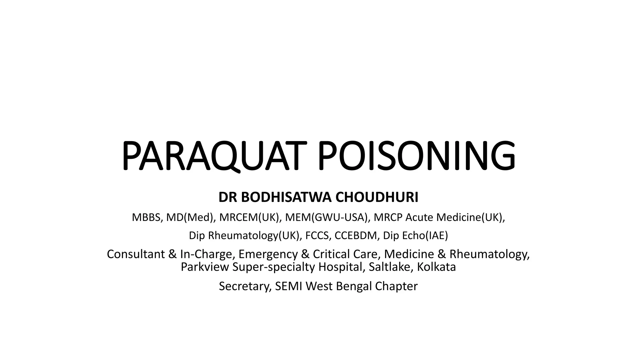 Paraquat Poisoning | PPT