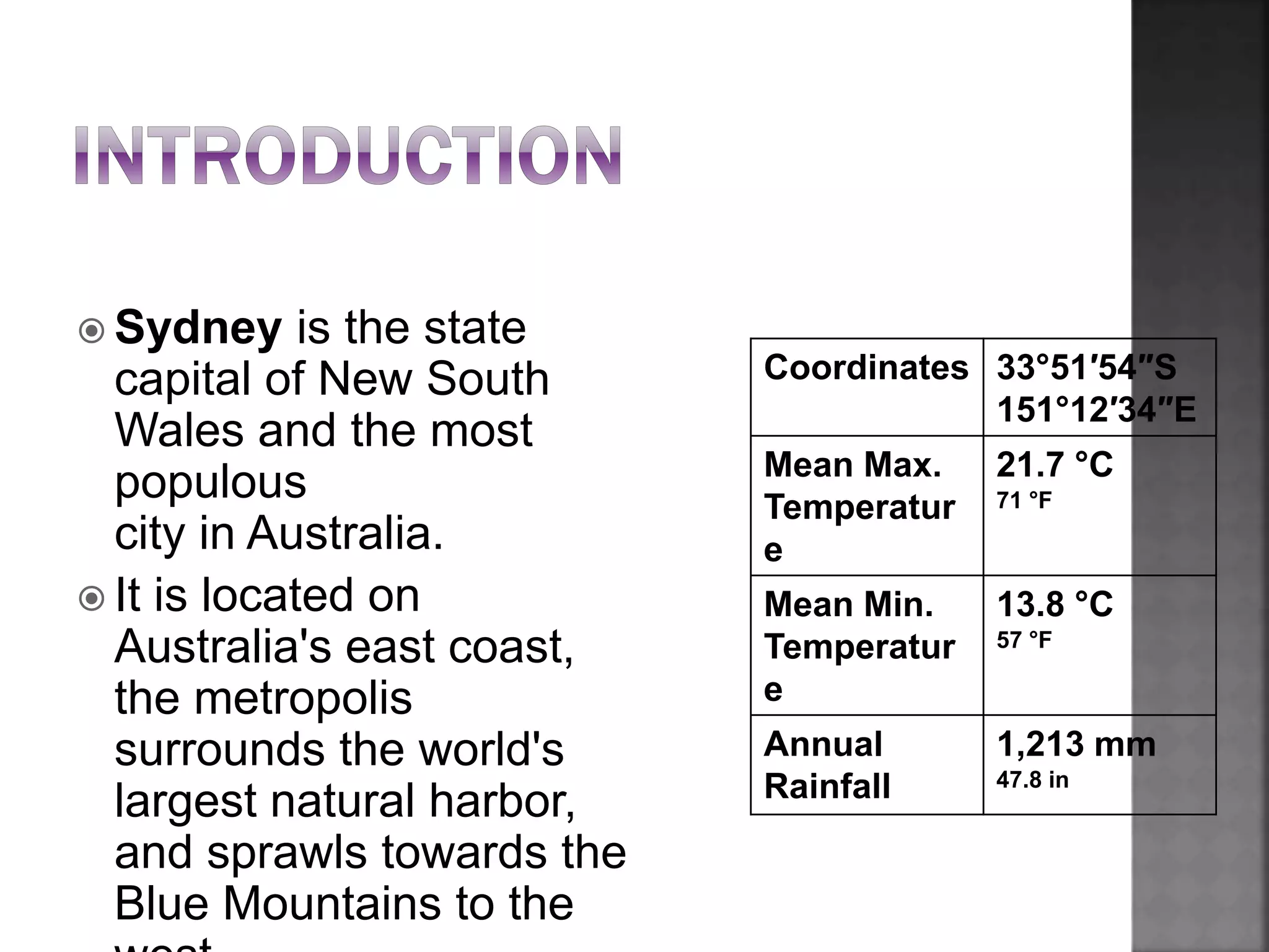 Sydney- Climate and winds | PPTX