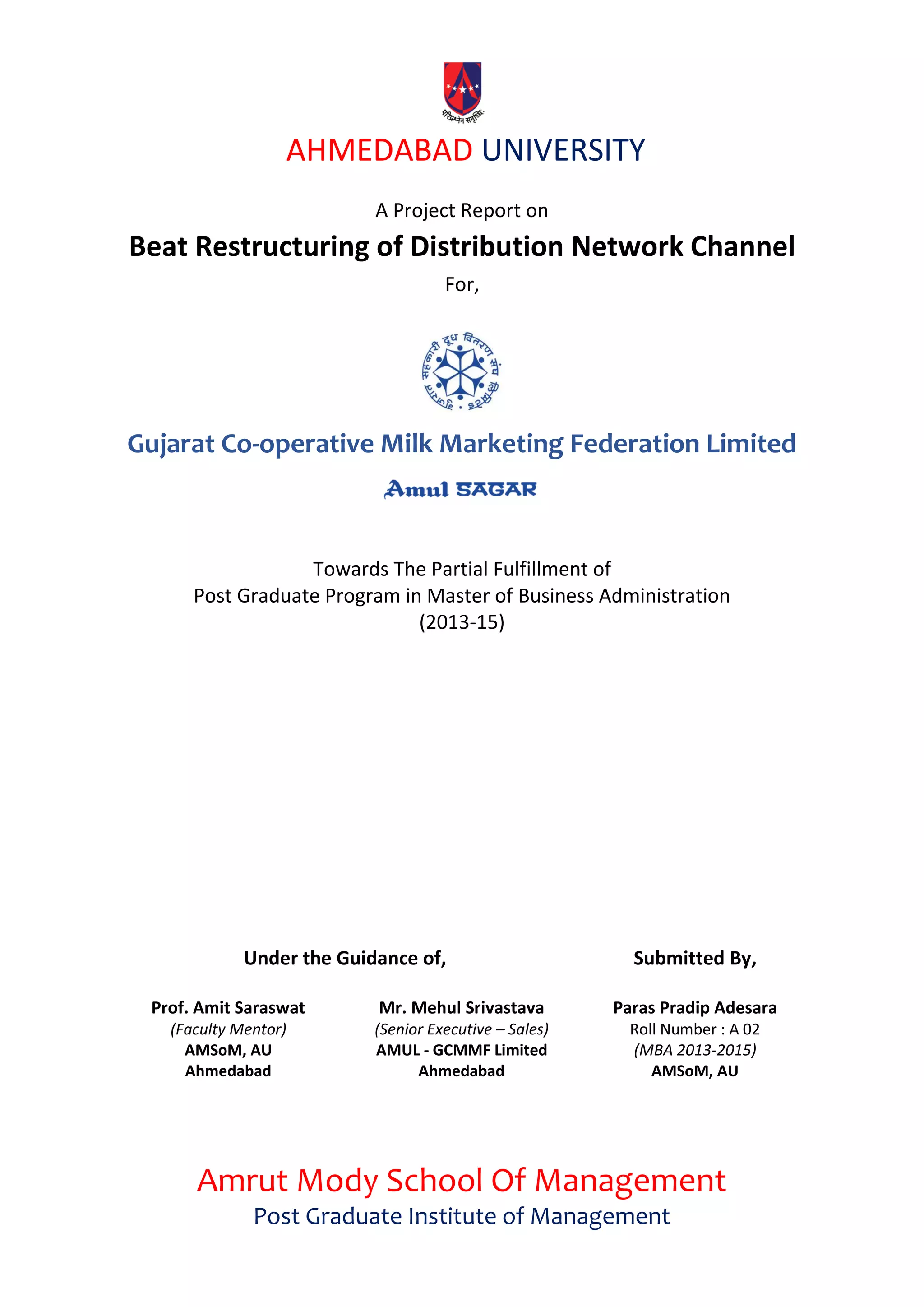 SIP report-amul(gcmmf) beat restructuring of distribution network ...