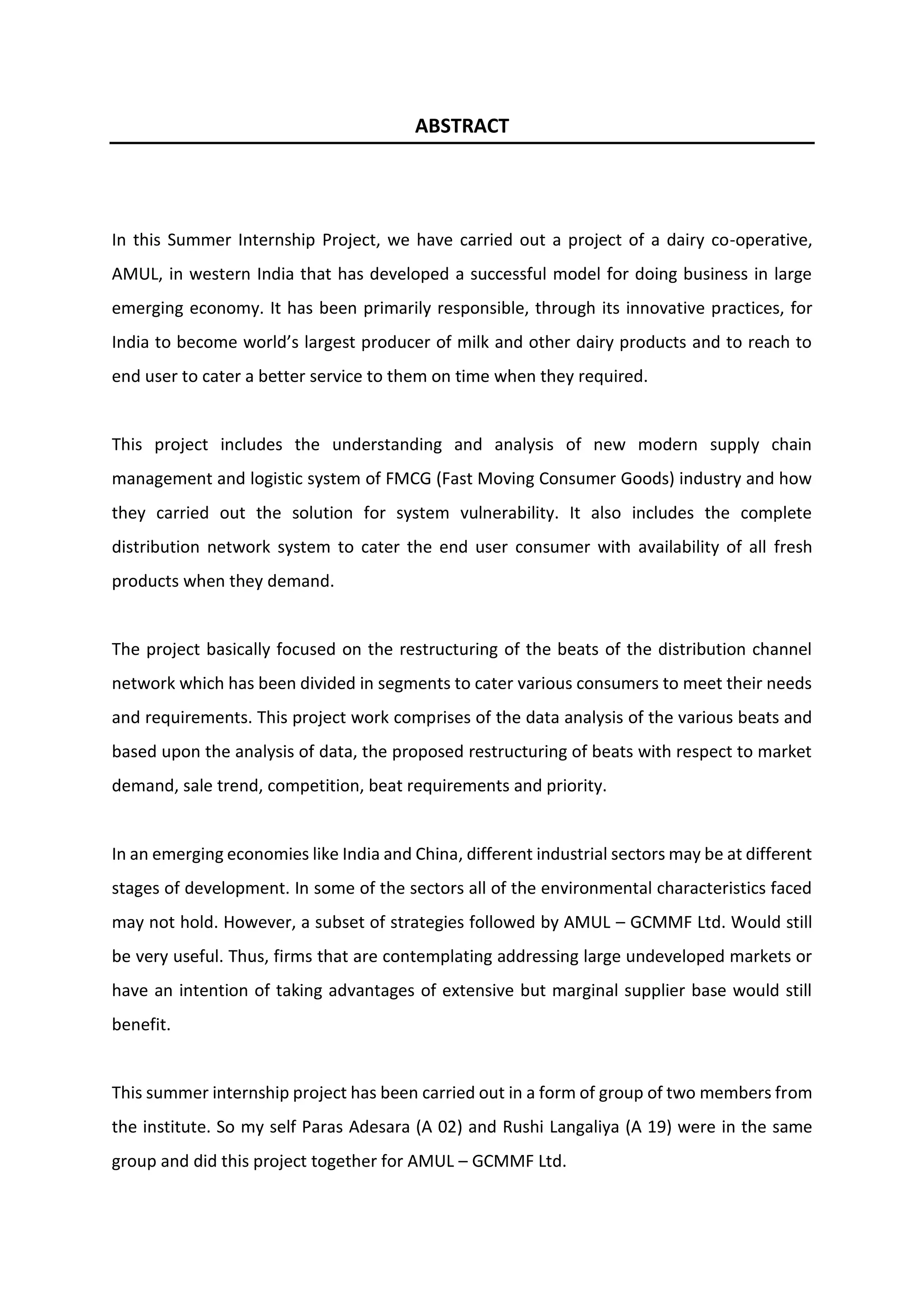 SIP report-amul(gcmmf) beat restructuring of distribution network ...