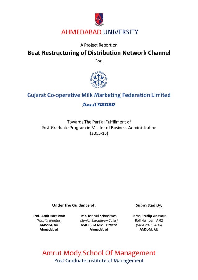 SIP report-amul(gcmmf) beat restructuring of distribution network ...