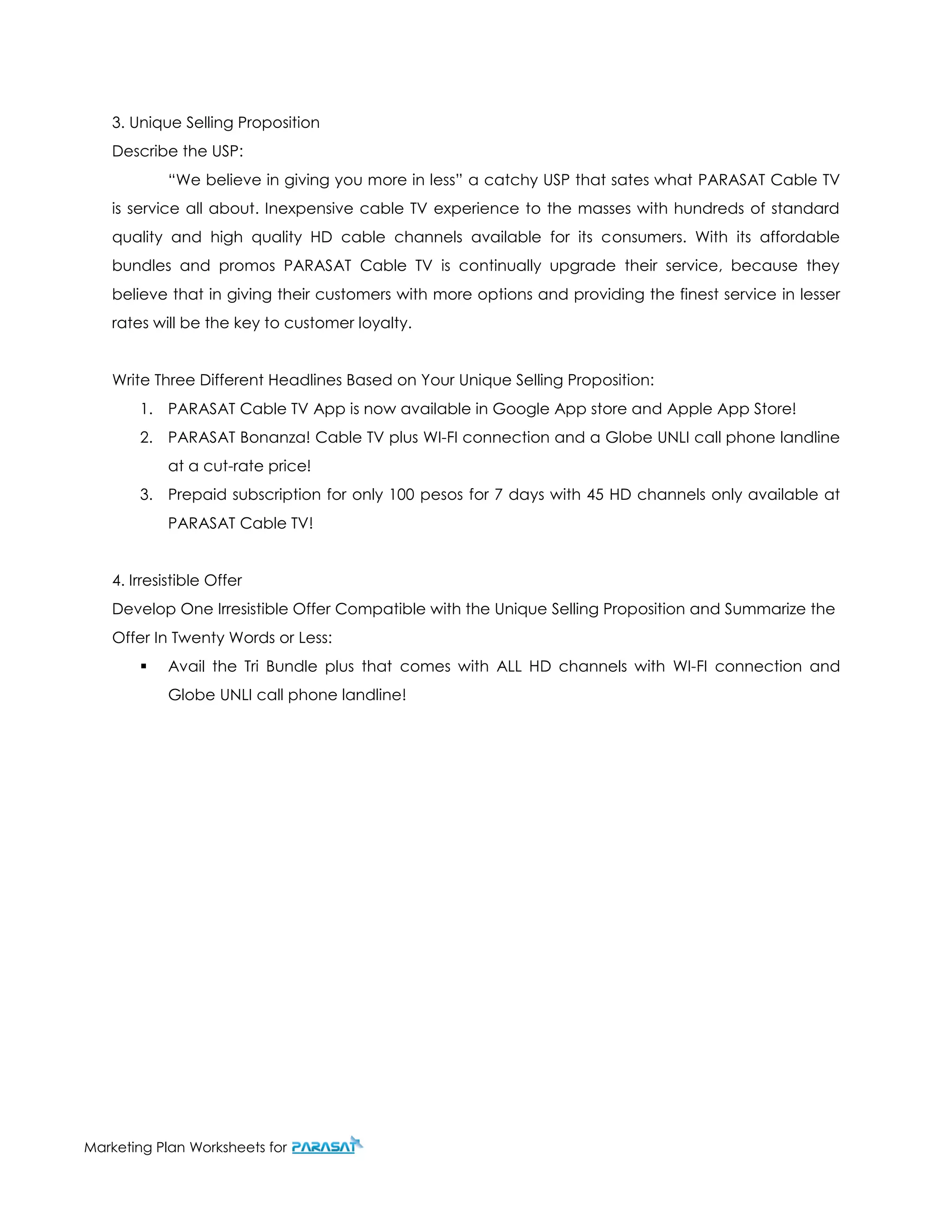 Marketing Plan (Parasat Cable TV) | PDF