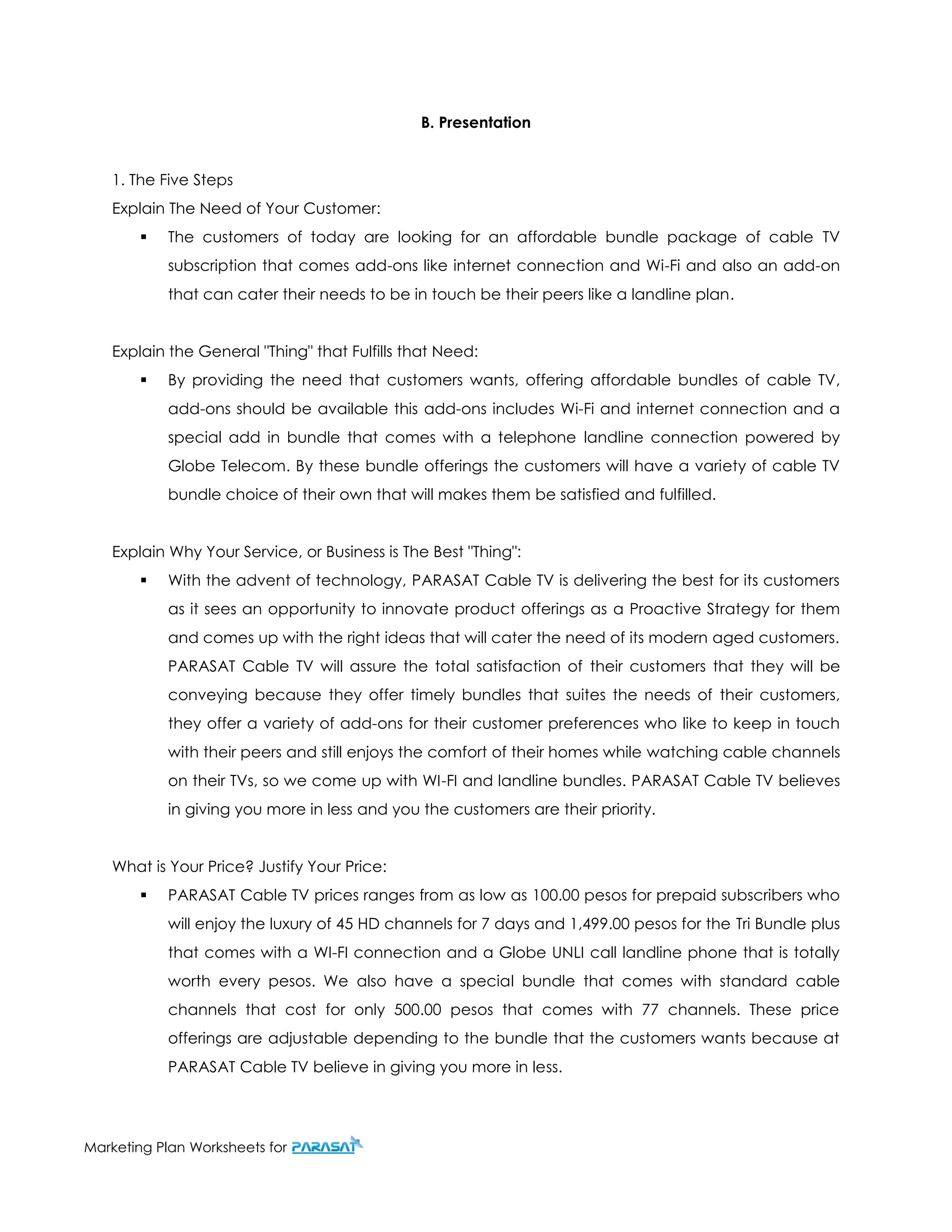 Marketing Plan (Parasat Cable TV) | PDF