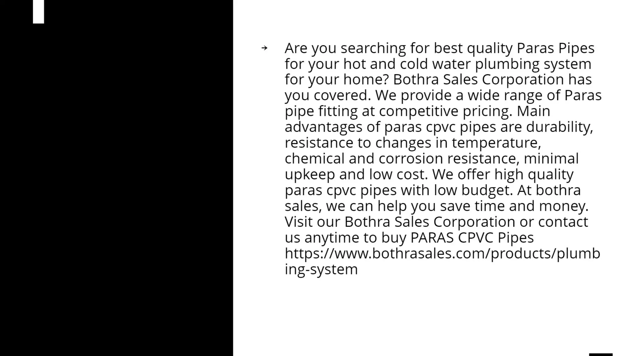 PARAS CPVC Pipe Distributor in Visakhapatnam | Bothra Sales Corporation ...