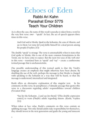 Parashat emor 5775 teach your children | PDF