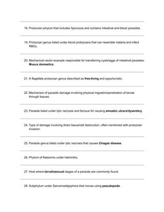 Parasites exam quiz exam identification type | PDF