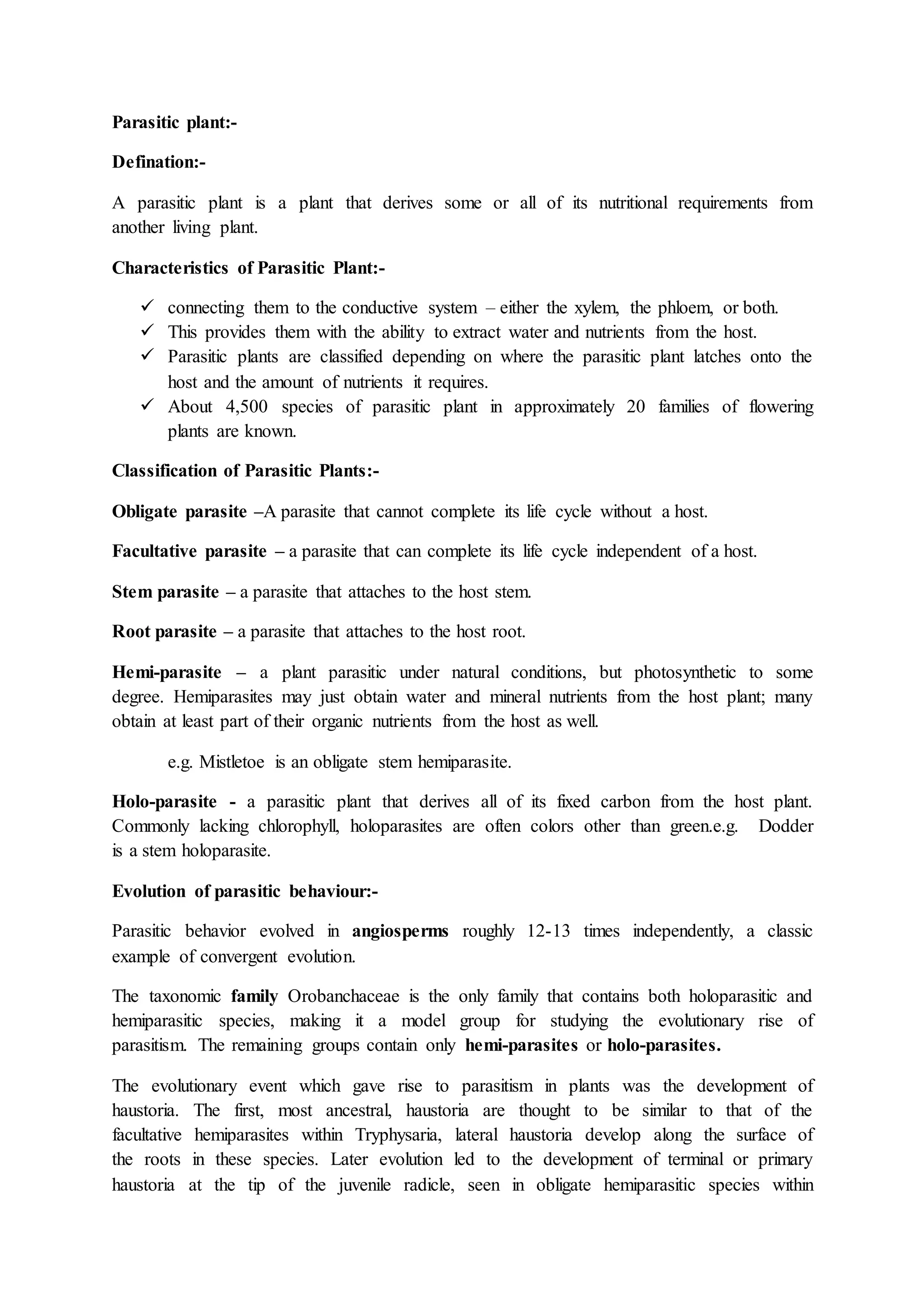 Parasitic plant Define and Detaile | DOCX