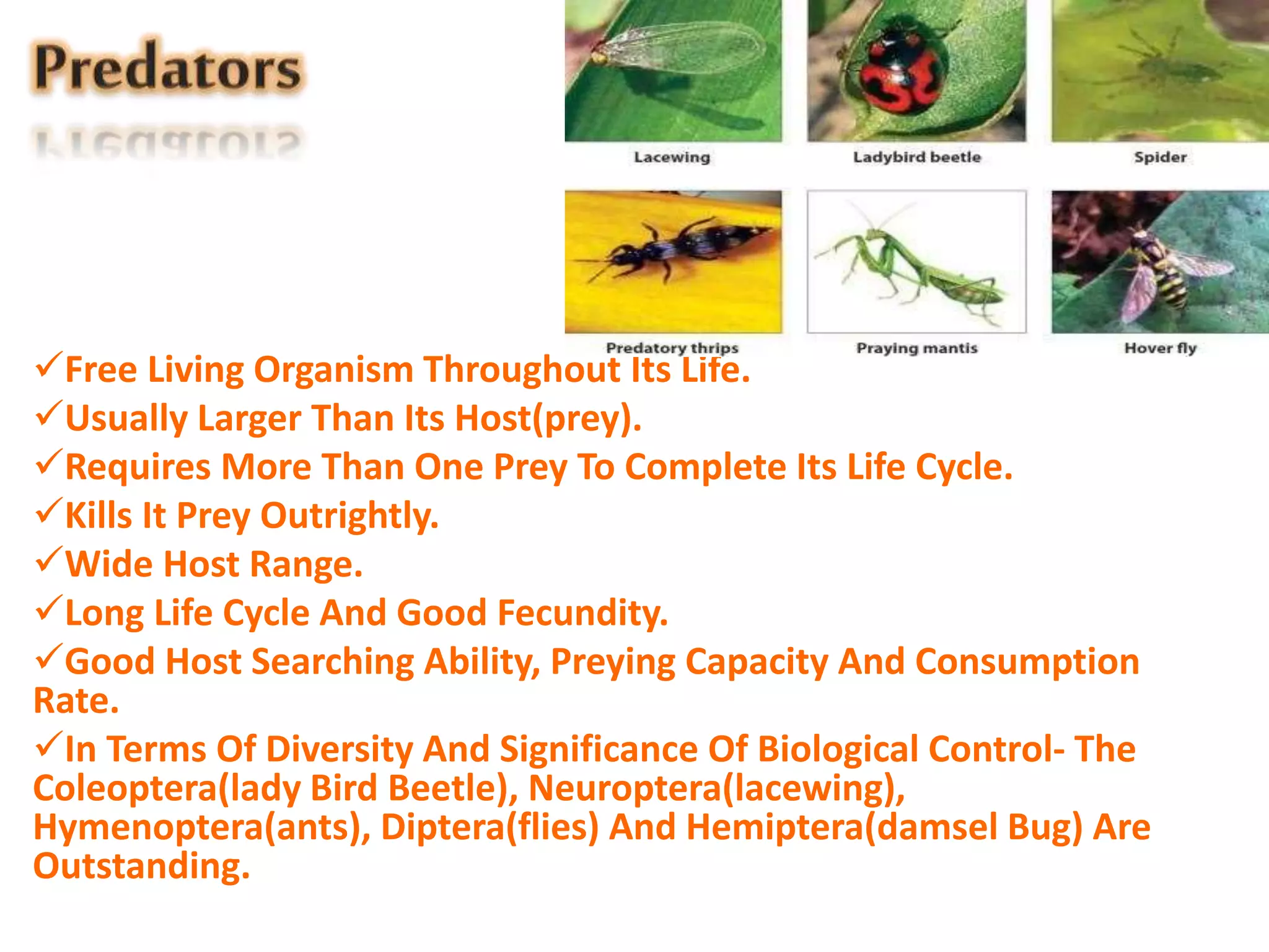 Parasitoids and Predators, their attributes. | PPTX