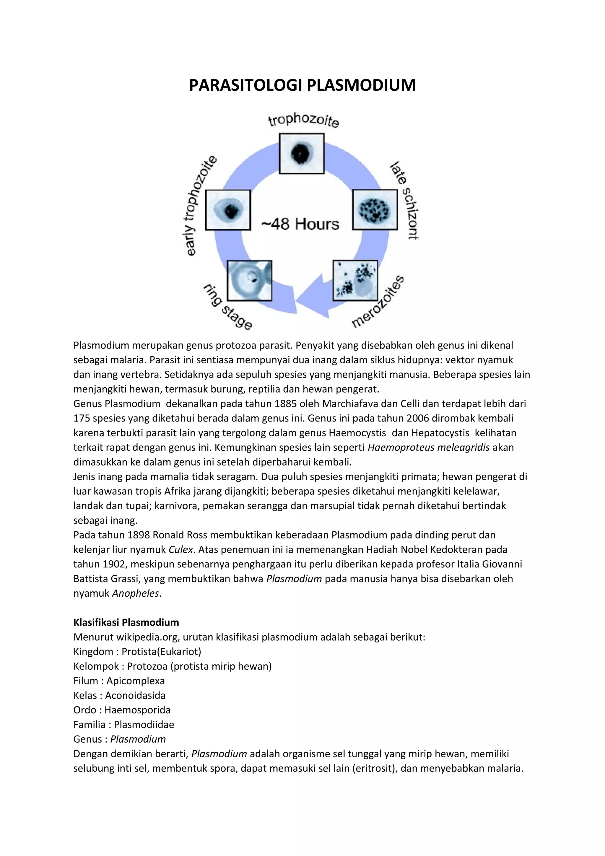 Parasitologi plasmodium | DOC