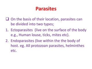 An introduction to Parasitology, Host, Parasites and Their ...