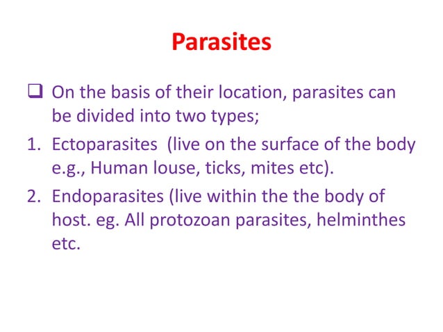 An introduction to Parasitology, Host, Parasites and Their ...