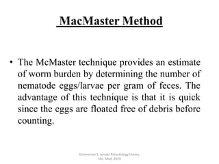 Parasitology paractice: Quantitative fecal Methods and Blood smear ...