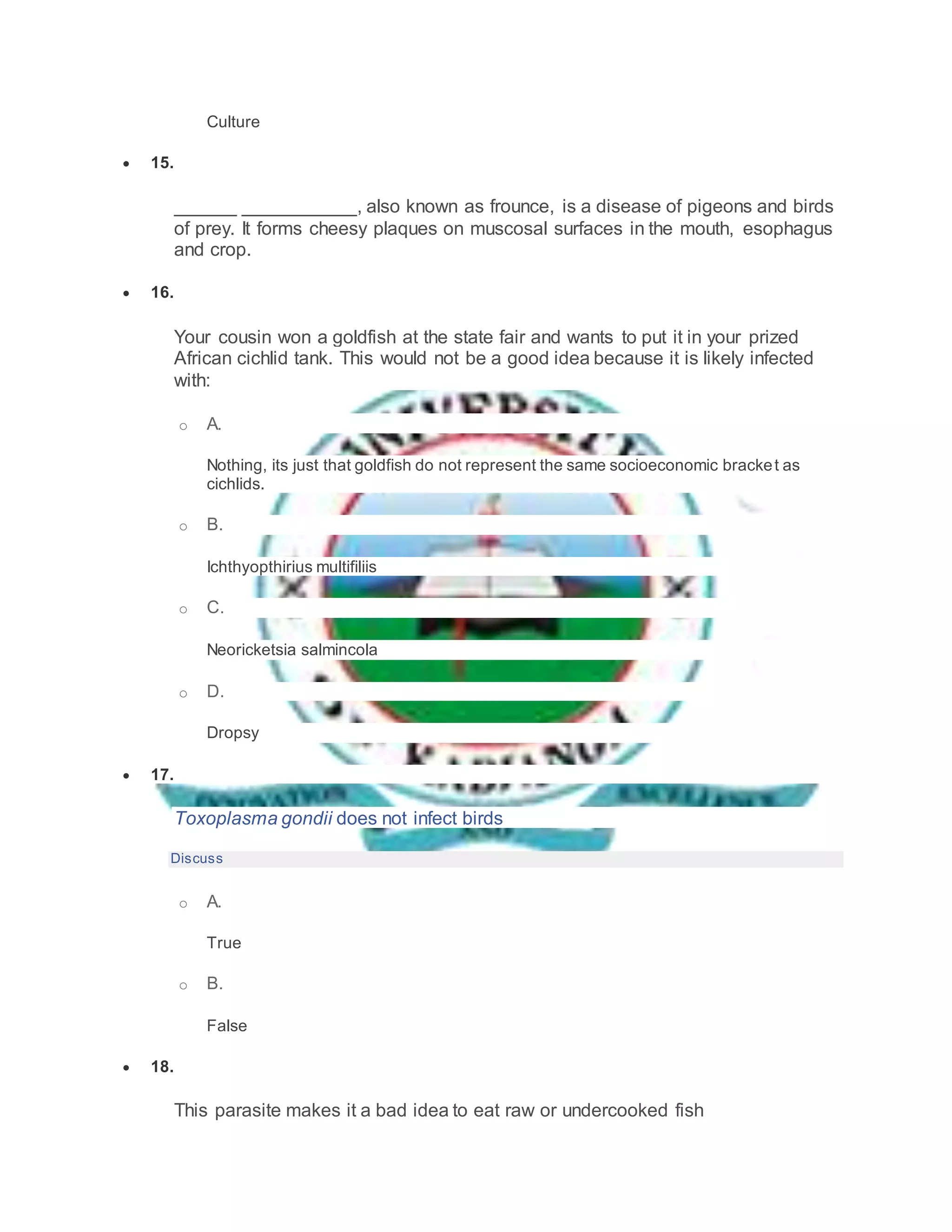 Parasitology questions and answers | DOCX