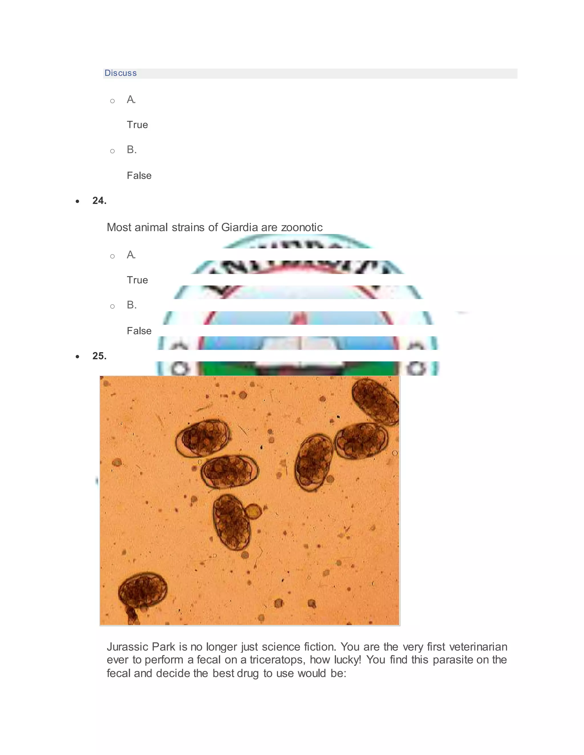 Parasitology questions and answers | DOCX