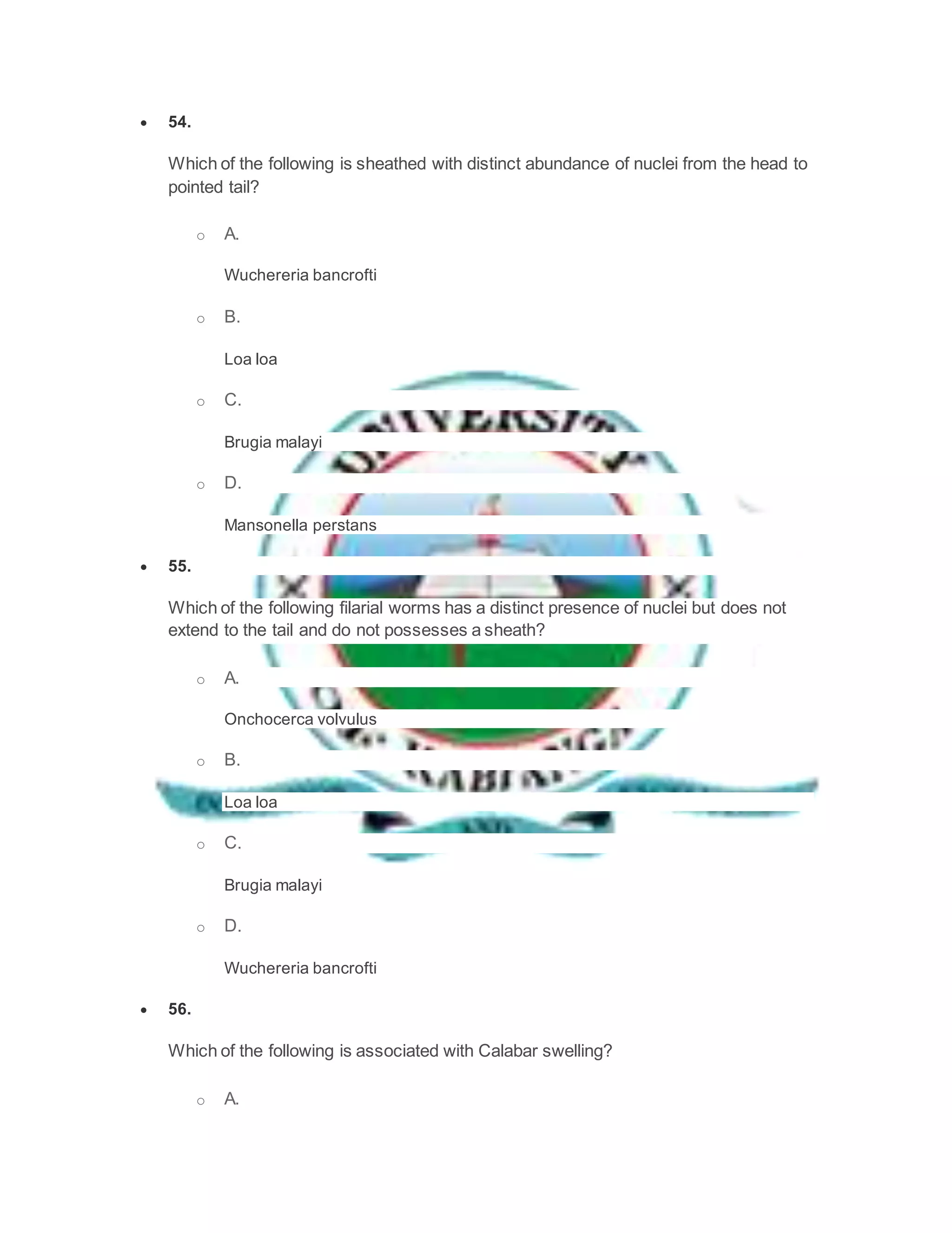 Parasitology questions and answers | DOCX