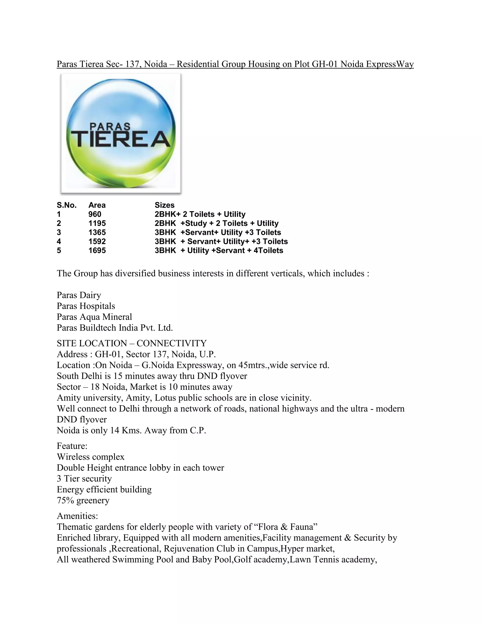 Paras Tierea Noida | PDF | Developmental Sites | Real Estate