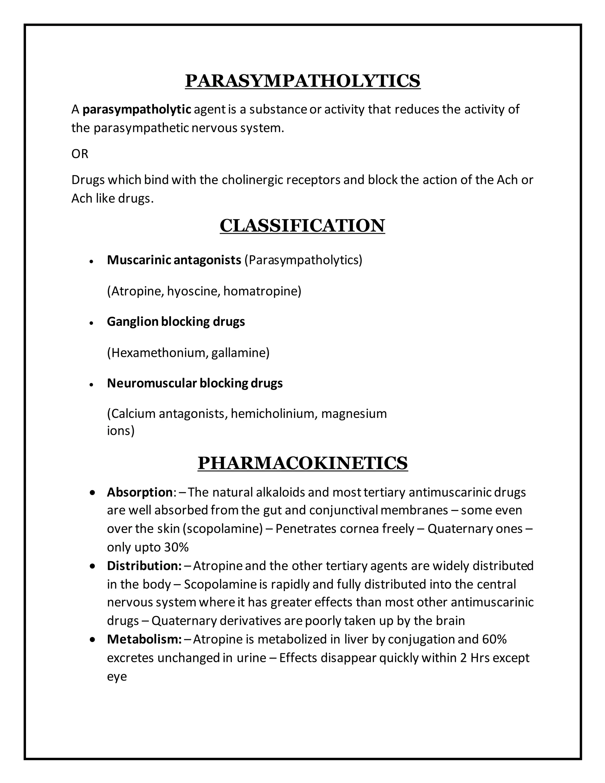 Parasympathomimetics and parasympatholytics Pharmacology. | DOCX
