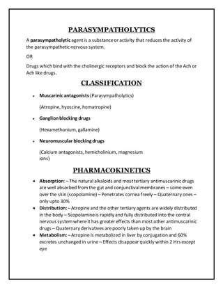 Parasympathomimetics and parasympatholytics Pharmacology. | DOCX