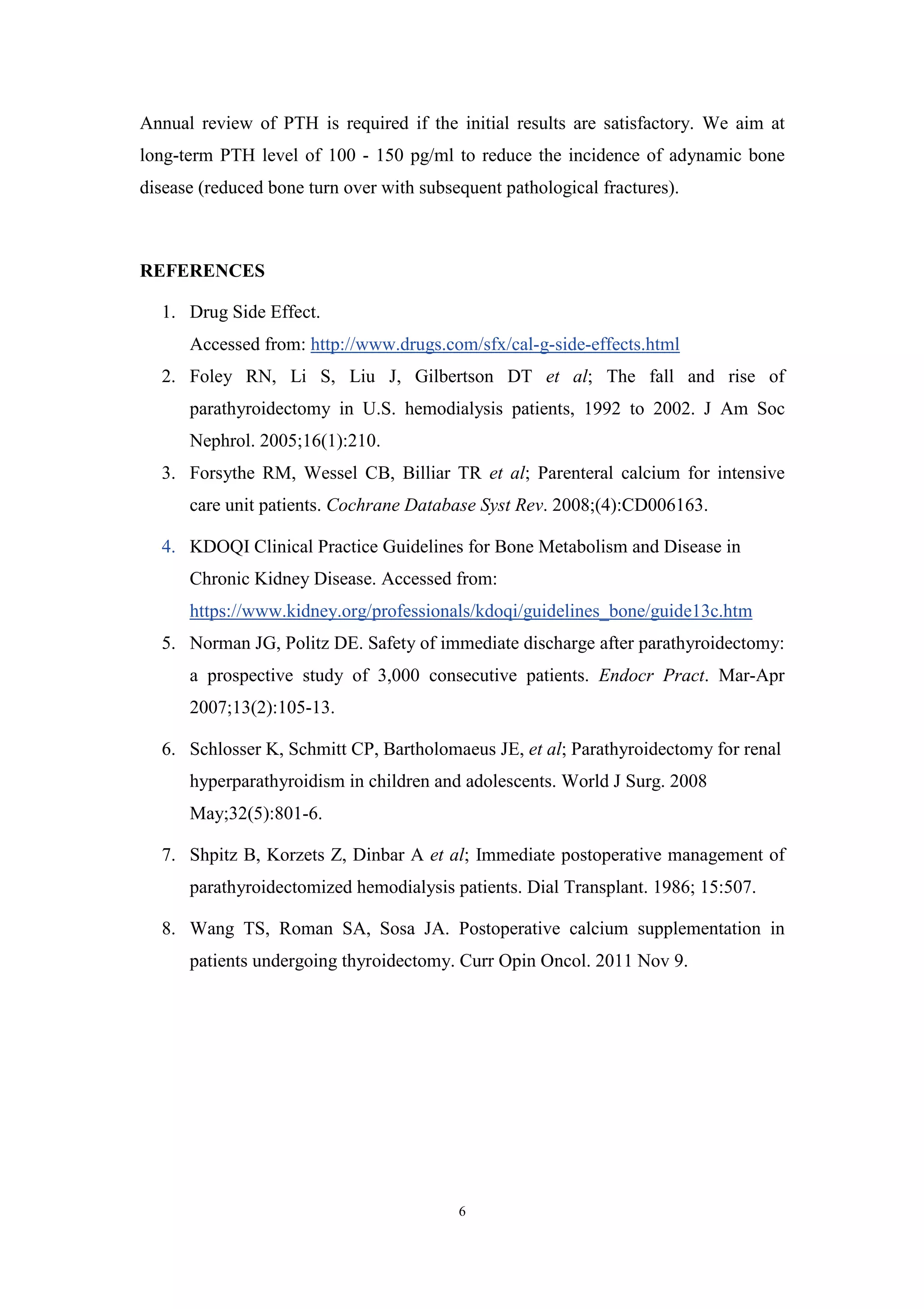 Parathyroidectomy (peri operative managament) (mansoura 2014) | PDF