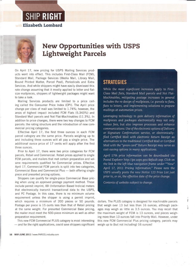 Parcel May June 2011 E Lombard New Opportunities With Usps Lightweight ...