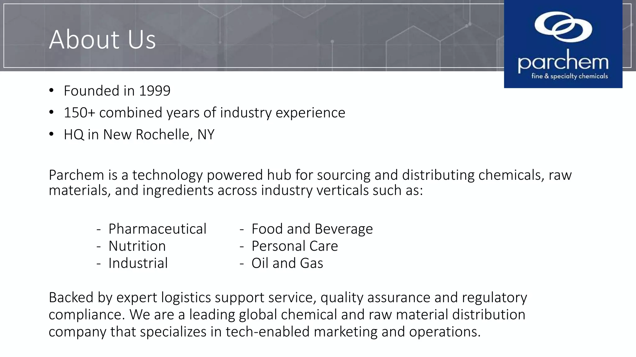 Parchem Company Presentation | PPT