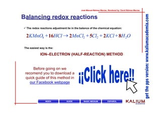 REDOX reactions Balancing by the Ion-electron method (acid medium) | PDF