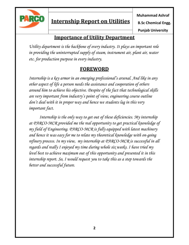 Parco internship report | PDF