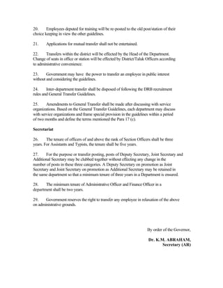 Kerala- Minimum tenure policy for transfer for government employees. | PDF