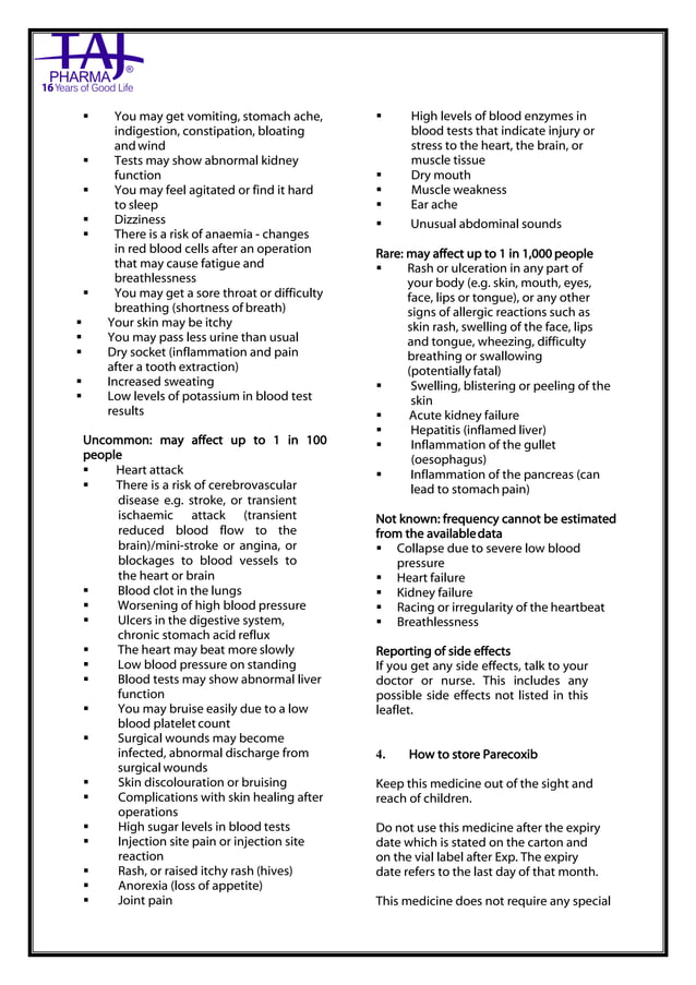 Parecoxib Sodium for Injection Taj Pharma PIL | PDF | Digestive ...