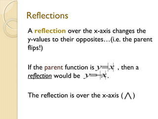 Parent functions and Transformations | PPT