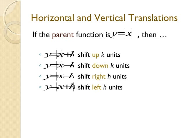Parent functions and Transformations | PPT