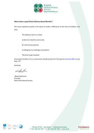 Parent Advisory Board Initial Meeting - Raha International School | PDF